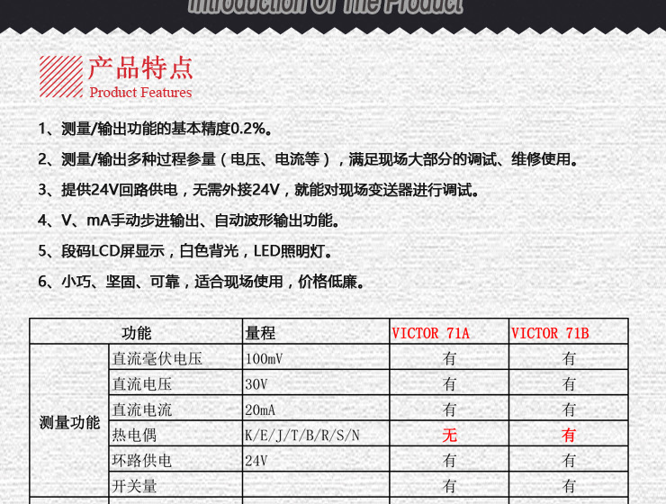 VICTOR 71B 信号发生器-产品-回路校验仪,HART校验仪,多功能校验仪,过程信号源,过程万用表,模块化仪表-西安胜利仪器